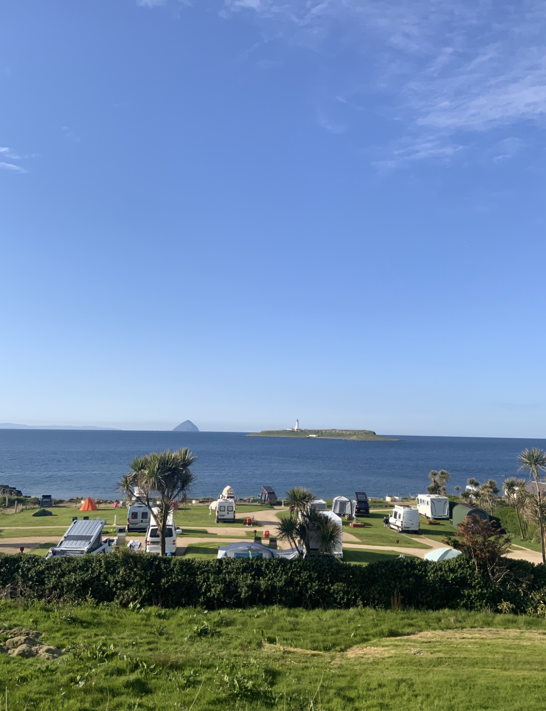 Perfect blue sky day at the beachfront campsite